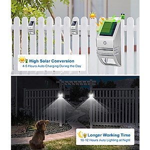 Roopure Solar Fence Light 8 Pack Bundle, Solar Motion Lights Cool White Lighting & Solar Wall Light Outdoor Up and Down Warm Lighting Security and Decorative for Yard Fence Deck Step Wall Porch Garden