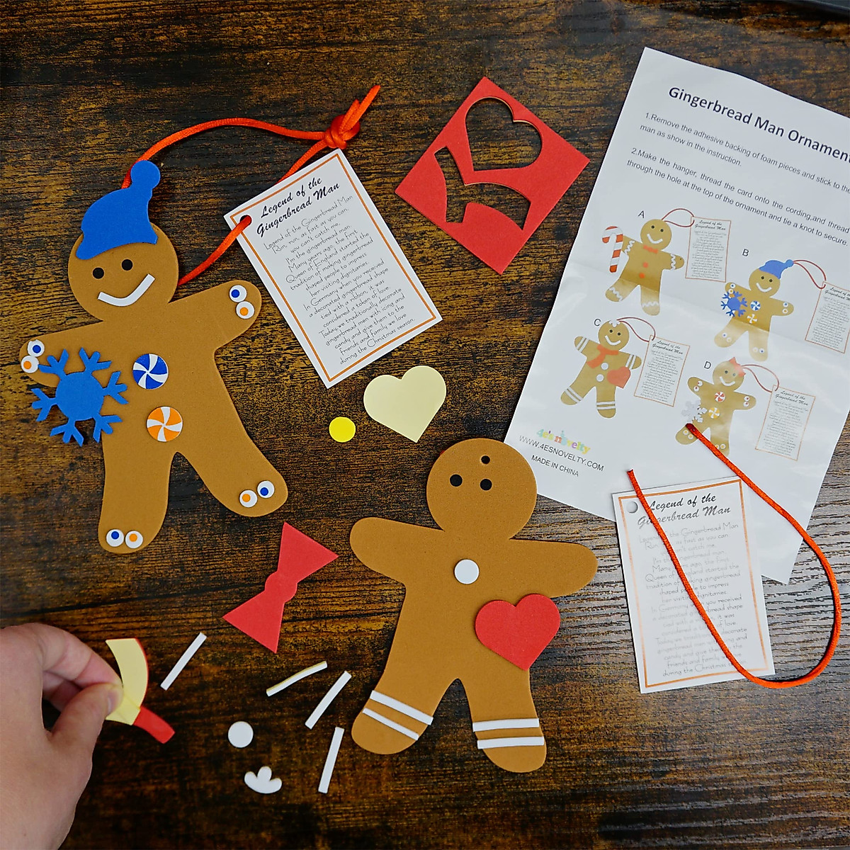4E's Novelty Legend of Gingerbread Man Ornament Craft - 12 Pack Bulk Foam Christmas Ornaments Set, Ages 3-12, Self-Adhesive, DIY Ornaments for Christmas Tree, Classroom Art Project