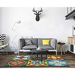 Mexican Talavera Ceramic Tile Pattern Ethnic Folk Ornament Italian Area Rugs Floor Mat Non Slip Throw Rugs Soft Door Mat Nursery Carpet for Living Room Home Indoor Outdoor Runner Rugs Yoga Mat