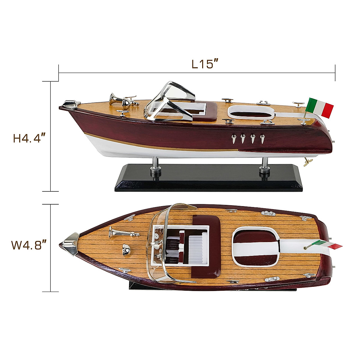SAILINGSTORY Wooden Model Boat Riva Aquarama Speedboat 1/20 Scale Replica Runabout Boat Model Decoration