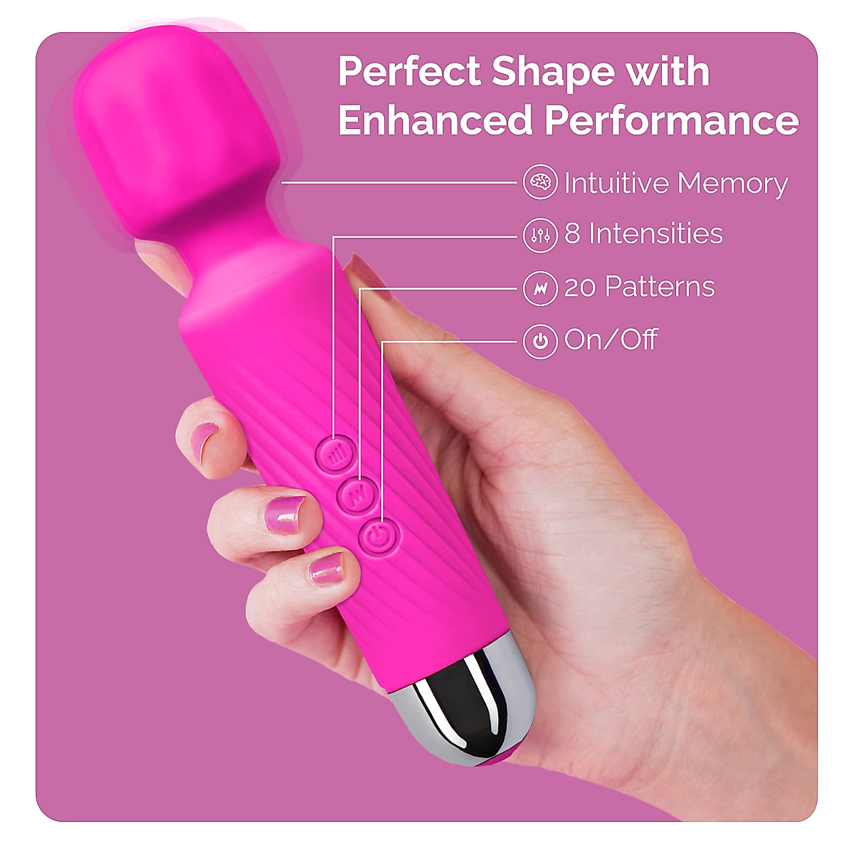 Ava Vibrator Wand Sex Toys [Clit Stimulator Vibrators] Vibrator for Woman | Sex Toy | 4+ Hr Battery | Gifts for Women | 20 Patterns & 8 Speeds of Pleasure | Quiet Adult Sex Toys -Standard - Hot Pink