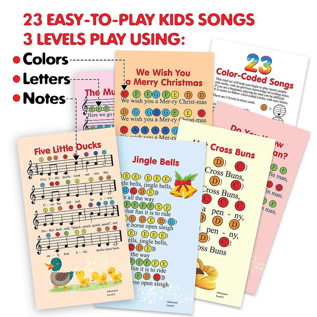 inTemenos Professional Diatonic Glockenspiel 15 notes - Metal Xylophone - 23 Sheet Music Songs, Stickers