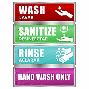 Wash Rinse Sanitize Sink Labels - (Pack of 12) 9"x3" Large Hand Wash Only Sign for 3 Compartment Sink Commercial Kitchens Vinyl Sticker