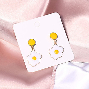 ANDPAI Chic Funny Cute 14k Gold Enamel Fried Egg Stud Earring Poached Egg Dangle Drop Earrings for Women Lover Kitchen Cooking Statement Jewelry Gifts (White)