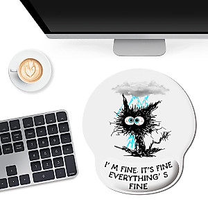 Upgrade Mouse Pad with Wrist Rest, Funny Black Cat Ergonomic Gaming Gel Mouse Pad with Wrist Support, Computer Mousepad for Desk Home Office Laptop, Pain Relief, Non-Slip PU Base