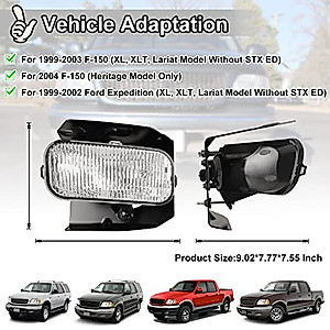 Fog Light for 99-03 Ford F-150 F150, 04 Ford F-150 F150 w/Bulb, 99-02 OEM Ford Expedition, Pair of NIXON OFFROAD Fog Lamp Replacement Clear Lens - H10 12V 42W