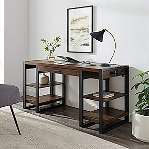 Walker Edison Industrial Wood Computer Writing Desk 4 Storage Shelves and Gaming Gamer Command Center Workstation Desk Home Office, 60 Inch, Dark Walnut