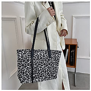 Leopard Shoulder Bag Soft Large Tote Purse Handbag Hobos Satchel for Women (White)