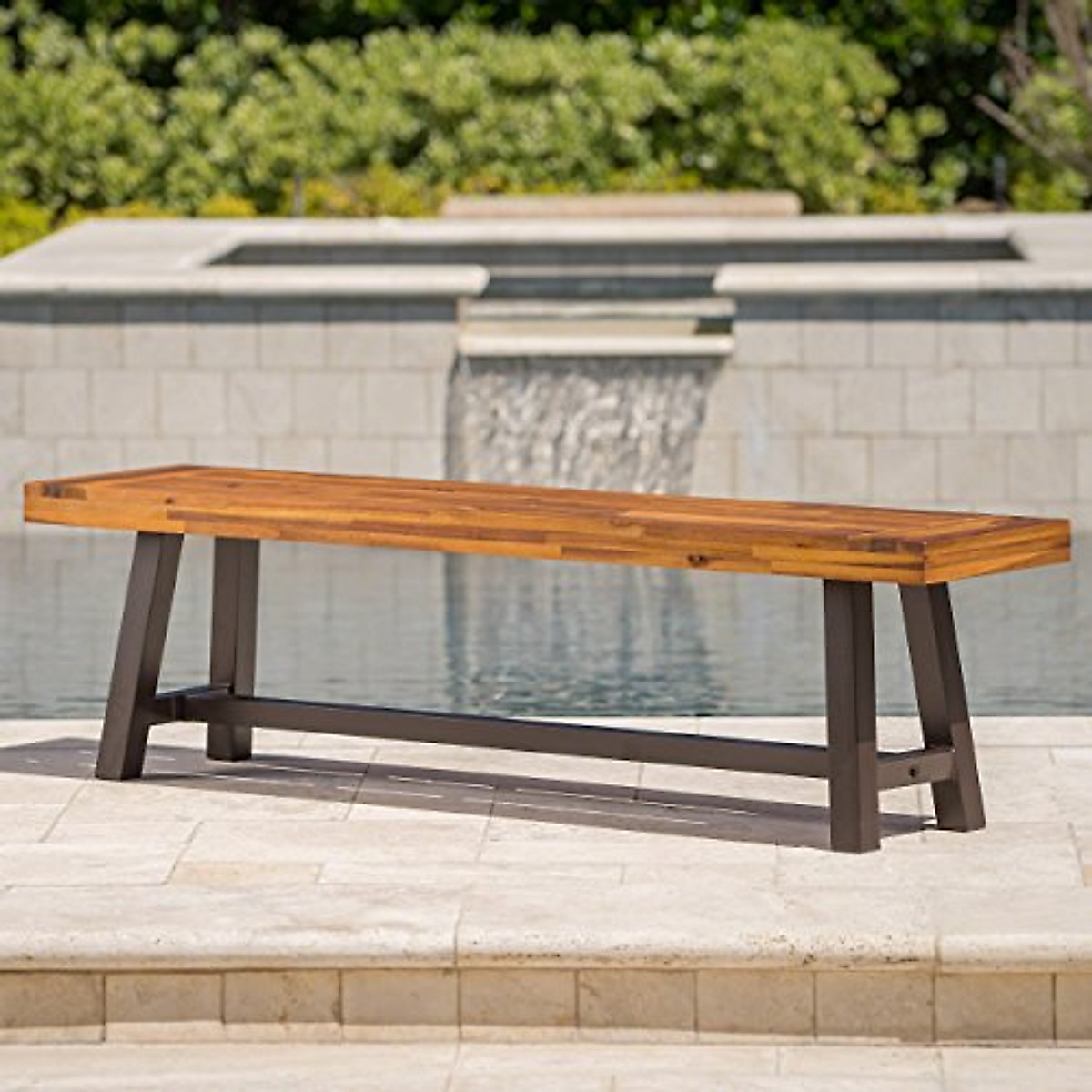 Christopher Knight Home Carlisle Outdoor Acacia Wood and Rustic Metal Bench, Sandblast Finish / Rustic Metal