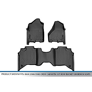 SMARTLINER Custom Floor Mats 2 Row Liner Set Black Compatible with 2019-2022 Ram 2500/3500 Crew Cab with 1st Row Bucket or Bench Seats