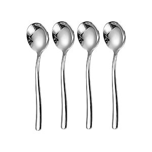Siaiqiang Large Round Soup Spoons,4 pack Premium 18/8 Stainless Steel Korean Spoons with Long Handles,7.9''Long Tablespoon,Asian Soup Spoon Serves of coffee,desserts,salads(Silver)