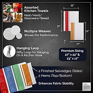 Premium Multi Purpose Kitchen Towels by Carlo Lamperti Italy (4 Pack) Restaurant-Grade Absorbent Terry-Tea Kitchen Towels Machine Washable Eco-Friendly Recycled Cotton Poly Durable Hanging Loop Asst