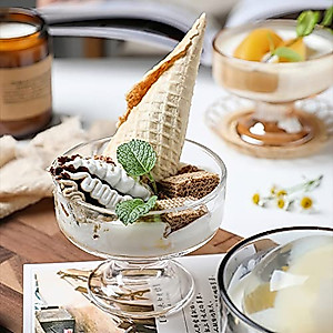 Kingrol 4 Pack Glass Dessert Bowls, 6.5 oz Crystal Glass Bowls for Ice Cream, Fruit, Pudding, Snack, Cereal, Nuts - Premium Glass Serving Dishes, Mini Trifle Bowl