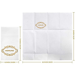 HOMURG Luxury Folded Paper Napkins with Wooden Silverware Bulk for 100 Guests, White Pocket Napkin Serviette and Wood Cutlery, Wedding Birthday Christmas Party Guest Towels & Flatware Set 300 Utensils