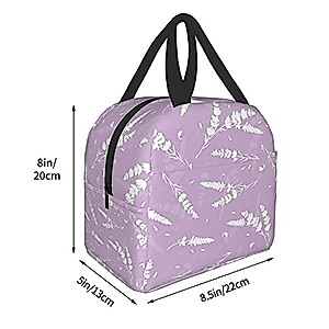 carati Cute Lavender Flowers Light Purple Lunch Box Reusable Lunch Bag Cooler Tote Travel Picnic Insulated Durable Shopping