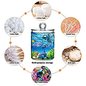 MNSRUU 2 Pack Qtip Holder Organizer Dispenser Abstract Fish Sea Animal Underwater Bathroom Storage Canister Cotton Ball Holder Bathroom Containers for Cotton Swabs/Pads/Floss