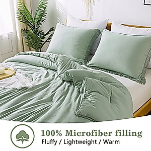 Andency Comforter King Size Bed Set Sage Green, 3 Pieces Boho Lightweight Winter Bedding Comforters & Sets, All Season Soft Tassel Bed Set (104x90In Comforter & 2 Pillowcases)