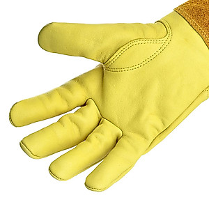 KINDE Gardening Gloves - Thorn Proof Cowhide Leather Rose/Blackberry Pruning Long Forearm Protection Gauntlet, Work Garden Gloves (YELLOW, Medium)