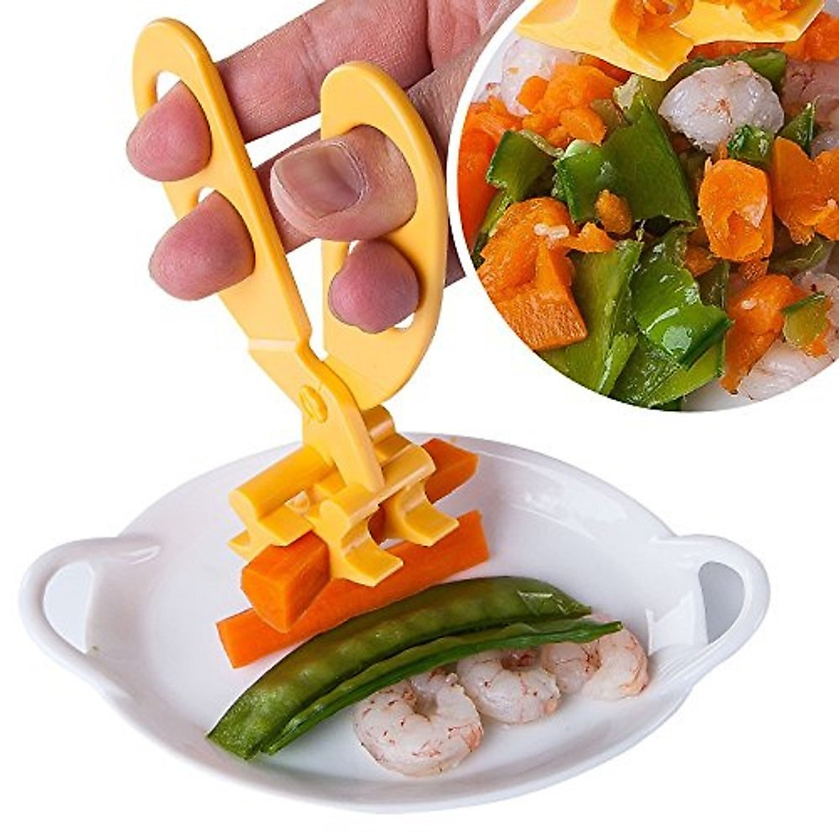 Baby Food Scissors Orange&White Set of 2, JUMUU Versatile Food Cutter for Babies Portable Food Shearer with a Cleaning Tweezers