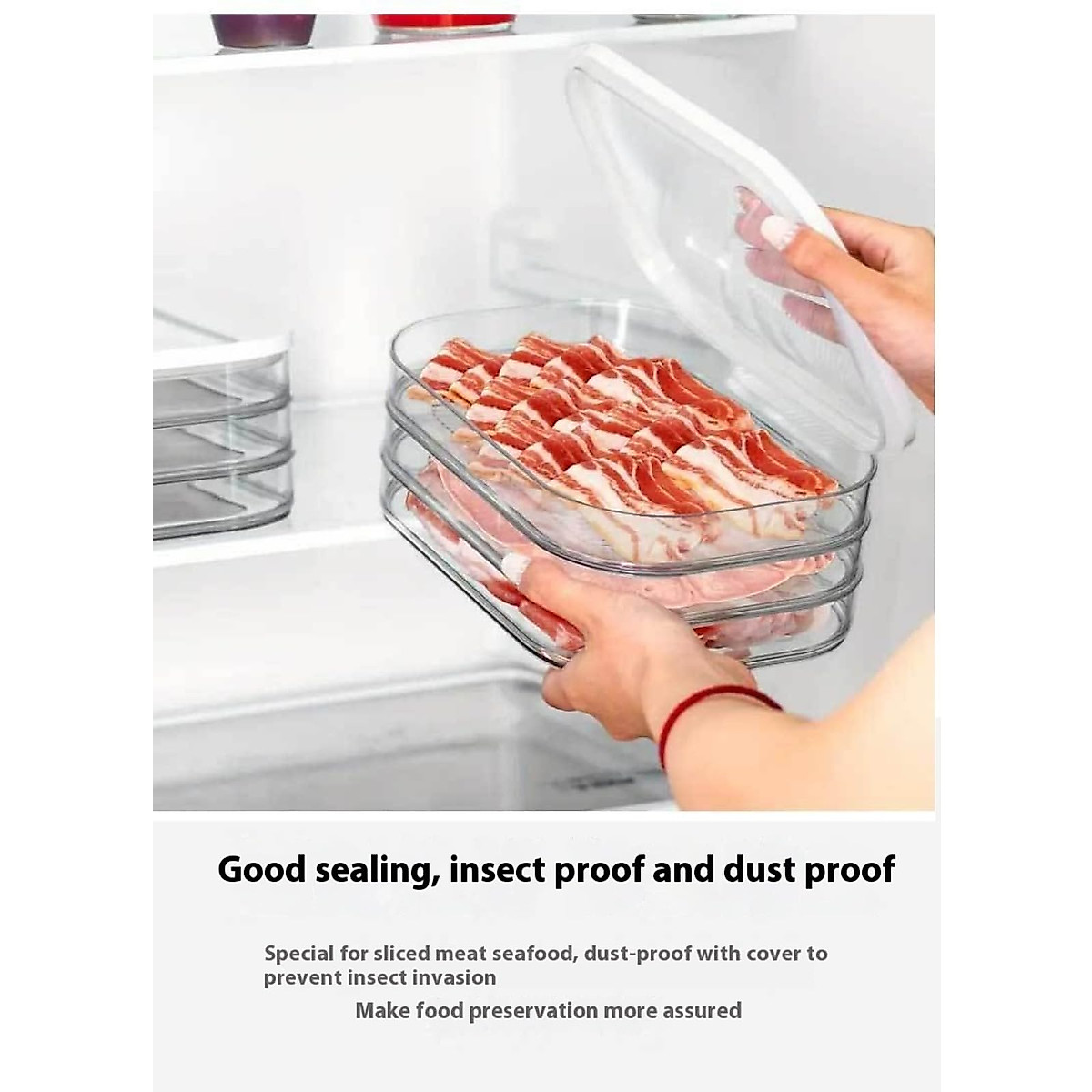 Food Storage Containers, Airtight Refrigerator Bacon Luncheon Meat Containers, Meal Prep Containers for Salami, Cold Cuts, Turkey, Bologna, Deli and Luncheon Meats, BPA Free, 18.6 Ounces (3/4 Layer)
