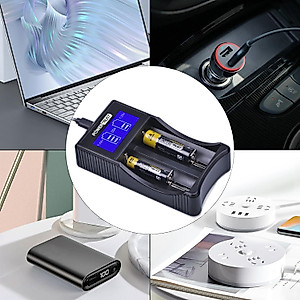 PowerTrust Smart Charger,LCD Universal Intelligent USB Dual Battery Charger for Rechargeable Li-ion Batteries 18650 26650 22650 18490 18350 17670 17500 16340 RCR123 14500, Ni-MH Ni-Cd A AA AAA C