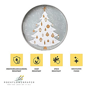 rockflowerpaper Winter White Tree 15 inch Round Lacquered Wooden Decorative Heat Resistant Tray with Handles for Coffee Drinks Breakfast Dinner