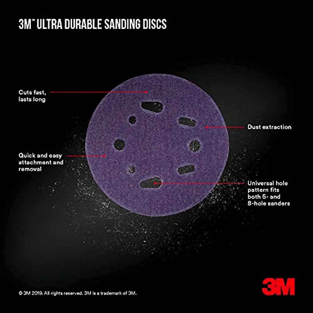 3M Ultra Durable 5 inch Power Sanding Discs, Universal Hole, 150 Grit, 10/Pack