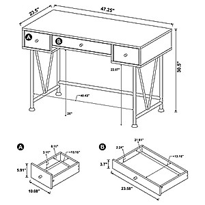 Coaster Furniture Analiese Farmhouse 3 Drawer Home Office Writing Desk Black Metal Base Antique Nutmeg Brown 801541