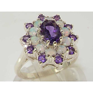 LetsBuyGold 925 Sterling Silver Real Genuine Amethyst and Opal Womens Band Ring - Size 7