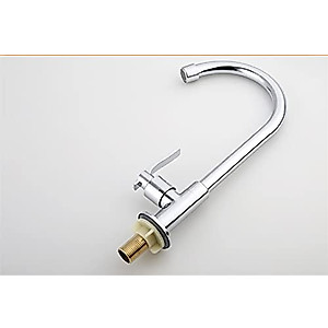 WJEF High Arc Rotary Brass Faucet Cold Water Tap Single Lever One Hole Sink Faucets for Kitchen, Bar, Patio and Outdoor, Chrome, Silver