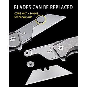 ainhue A373 Pocket Folding Flipper Utility Knife, 10pcs Replaceable Blades, 3.73 inches Stonewashed Titanium Handles Pocket Clip, Compact High-end Art Craft Wallpaper Cutter Electrician Knives