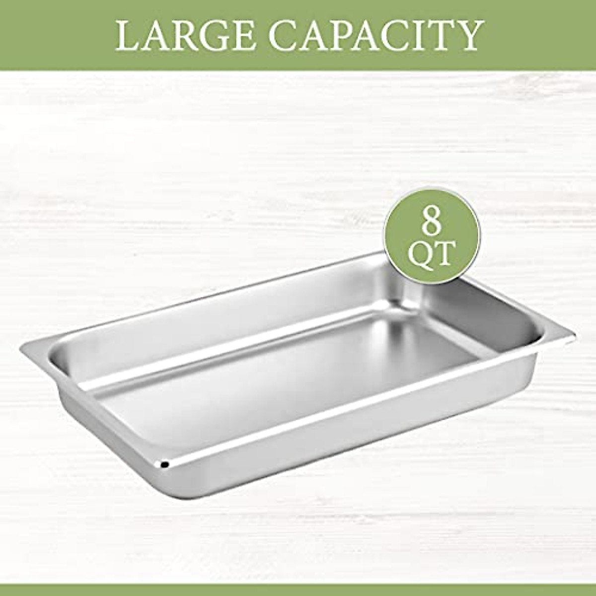 Deluxe Chafer Dish -8-quart capacity Full-Size S/S rectangular Includes Food Pan, Water Pan and Fuel Holders shiny silver, keeps food warm in catered events (8-Qt with Full Size Pan) CHEFQ