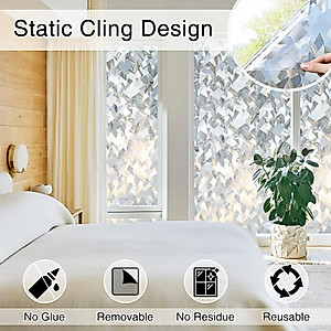 rabbitgoo Window Privacy Film, 3D Decorative Stained Glass Window Film, Static Cling Door Window Covering Removable Window Sticker Window Vinyl, Sun Blocking Glue Free, Crystal Icicles 17.5"x78.7"