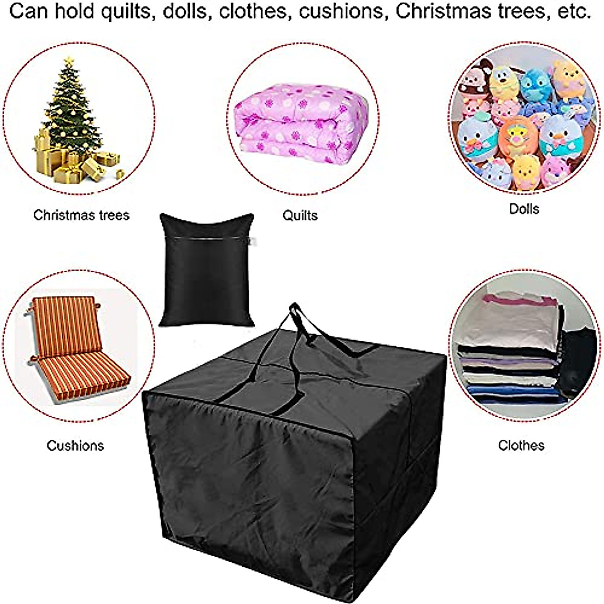 Outdoor Patio Furniture Seat Cushions Storage Bag UCARE Waterproof 420D Oxford Fabric Pillow Under-Bed Storage Organizer Large Capacity Clothing Storage Bags (2 PCS, Black)