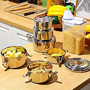 Zopeal 6 Pcs Stainless Steel Food Storage Containers with Lid Bento Lunch Boxes Reusable Metal Flat Canisters for Camping Trips Picnic Snacks Soups Salads Leftovers, 3 Sizes
