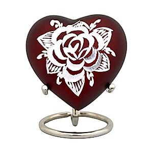 Red Rose Keepsake Urn for Human Ashes - Holds (3 Cu/in) of Ashes - Height 2.9" Approx. - Mini Heart Urn with Stand & Box - Perfect Mini Red Urn for Ashes - Honor Your Loved One with a Small Urn Rose