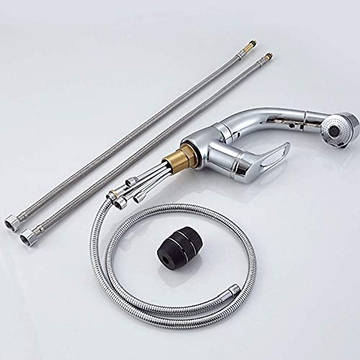 Waterfall Basin Sink Mixer Pull Down Sprayer Kitchen Tap, with Pull Out Spray 360°Swivel Kitchen Faucet Sprayer Hot and Cold Water Spout, Single Handle Leadless Brass Faucet(Chrome