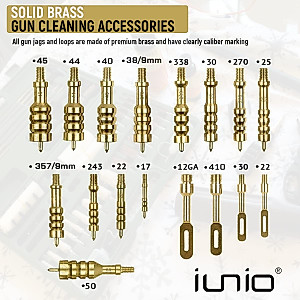 iunio Universal Gun Cleaning Kit, with Mat and Case, Full Brass Jags, Rods and Adapters, for All Guns, Rifle, Shotgun, Handgun, Pistol, Hunting, Shooting, All Caliber