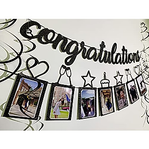 Concico Congratulations Banner and Hanging Swirls for Graduation,Congratulations,Engagement Party Decorations(Black Glitter)