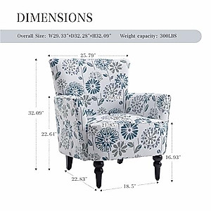 sunkind Mid Century Modern Chair Accent Chair with Arms, Linen Fabric Armchair Single Sofa Comfy Upholstered Reading Chair for Living Room Sitting Room Bedroom Studio,White Blue