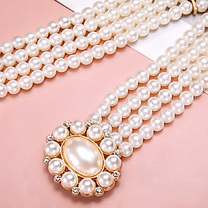 Barry.Wang Pearl Belts Women Wedding Dress Belt Sash Flowers White Waist Chain Elastic