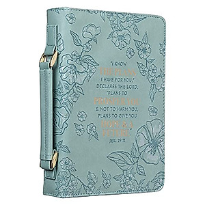 Christian Art Gifts Faux Leather Fashion Bible Cover: I Know The Plans I Have for You - Jeremiah 29:11 Inspirational Bible Verse, Debossed Floral Teal Design, Medium
