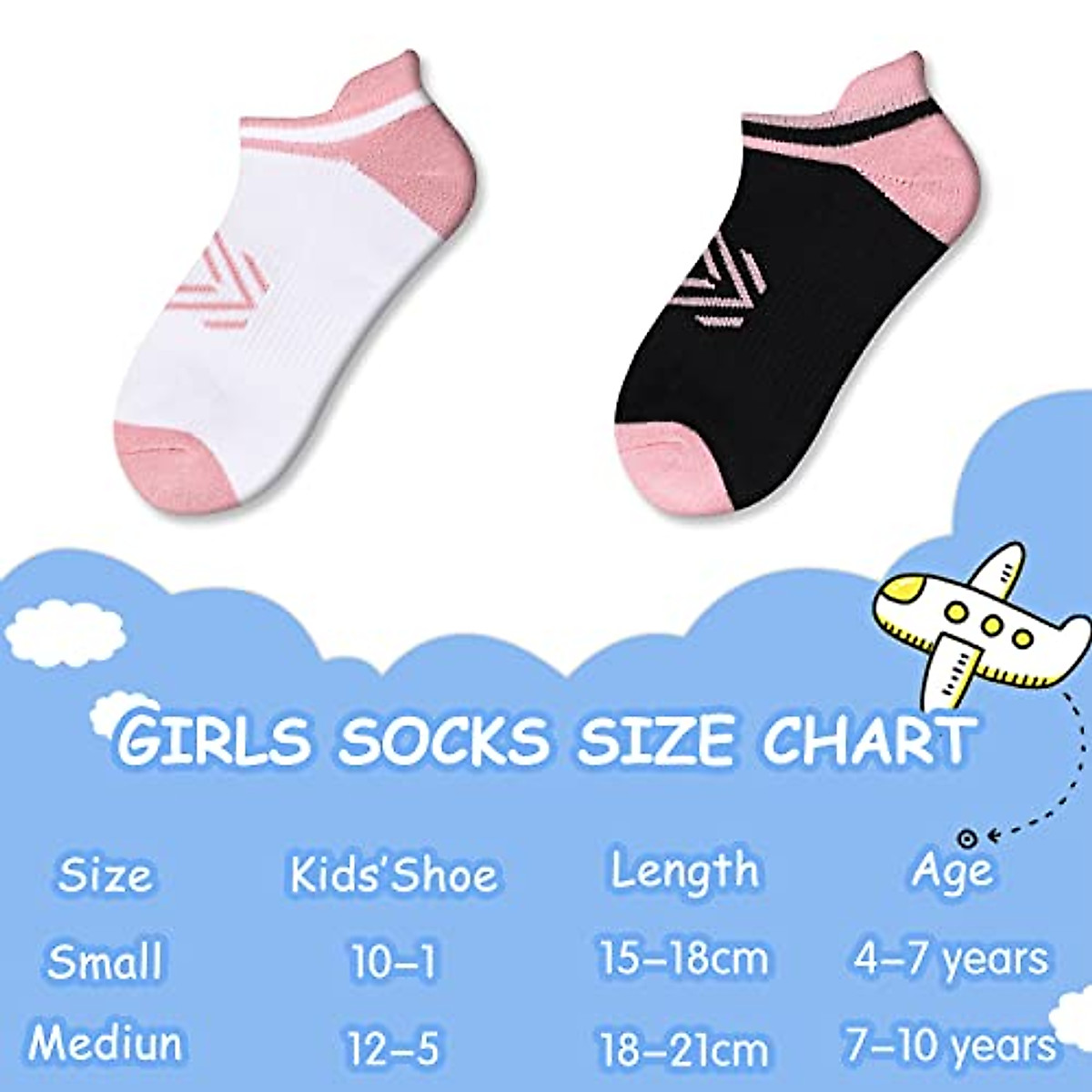Comfoex Girls Socks For Kids 8-10 4-6 6-8 Years Old Ankle Athletic Socks Cotton Socks With Cushioned Sole 6 Pairs