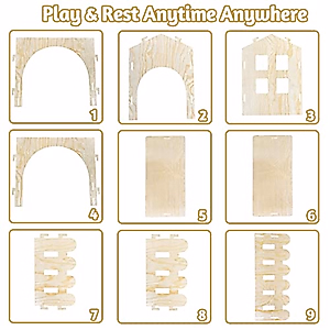 Fhiny Wooden Rabbit Castle Hideout with Fence, Small Animal Rest and Play House Hideaway with Window Detachable Rabbit Bed Hut Bunny Castle for Indoor Chinchilla Guinea Pig Hedgehog