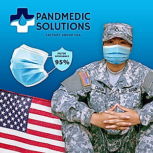 PandMedic Disposable Face Mask MADE in USA | Premium Medical American 3 Ply Safety Face Masks Breathable With Elastic Ear Loops - 50ct Box