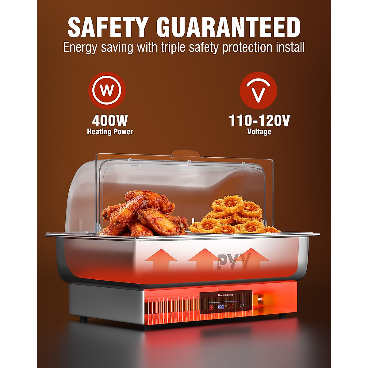 PYY Electric Chafing Dish, Roll Top Chafing Dish Buffet Set,Chaffing Server Set Chafer for Catering,Buffets (Half Size with Lid)