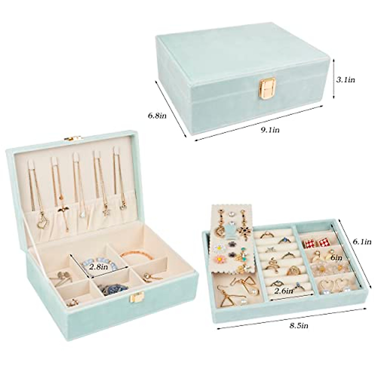 Jewelry Box Organizer for Women Girls 2 Layers Display Storage case Jewelry Holder for Earring Ring Necklace Storage Case, Women Gift (green)