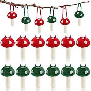 Tatuo 12 Pcs Felt Mushroom Ornaments Christmas Mushroom Hanging Ornaments Small Mushroom Ornament DIY Arts Crafts Supplies Mushroom Decor for Xmas Wedding Holiday Decoration, Red and Green