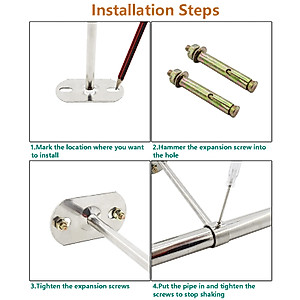 2 Pack Ceiling Mount Bracket, Stainless Steel Wardrobe Pipe Bracket Rod Holder Ceiling Holder, ULIFESTAR Shower Curtain Closet Wardrobe Rod Lever Support Holder Pipe Flange Socket 25x400mm/1x16''