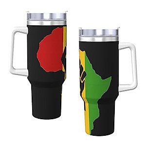 Xiexide 40oz Stainless Steel Camping African Map Black History Africa Power Rasta Color Double Walled Vacuum Insulatedith Handle And Straw,Hot & Cold Drinks